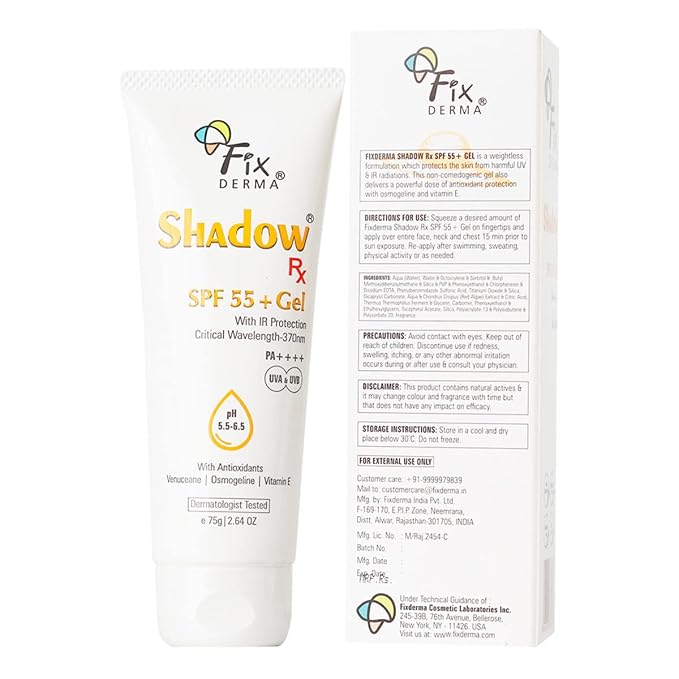 Fixderma Shadow RX Sunscreen SPF 55+ Gel | Sunscreen for Oily Skin | Minimum Sunscreen SPF 50 PA ...