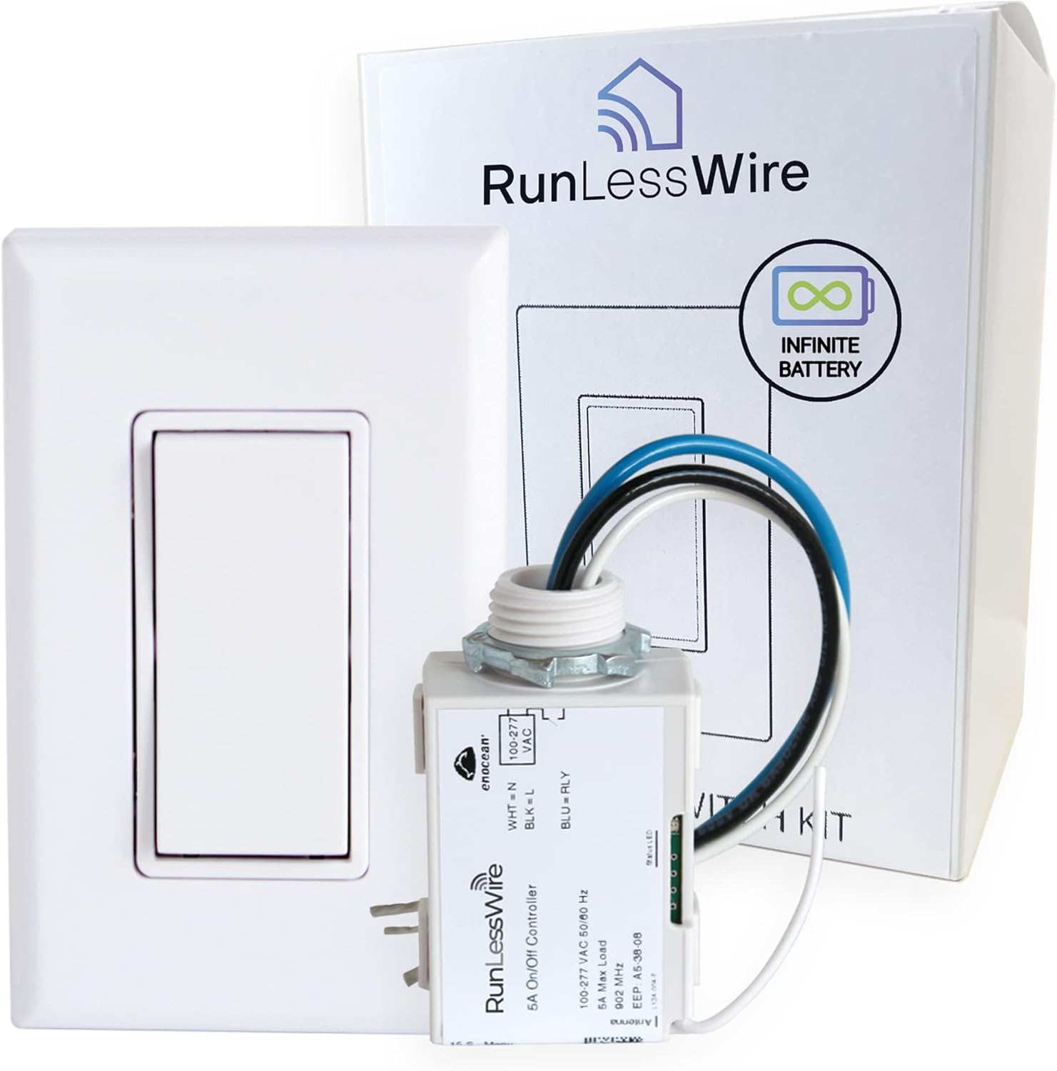 RunLessWire Basic Wireless Light Switch & Receiver Kit with Infinite ...