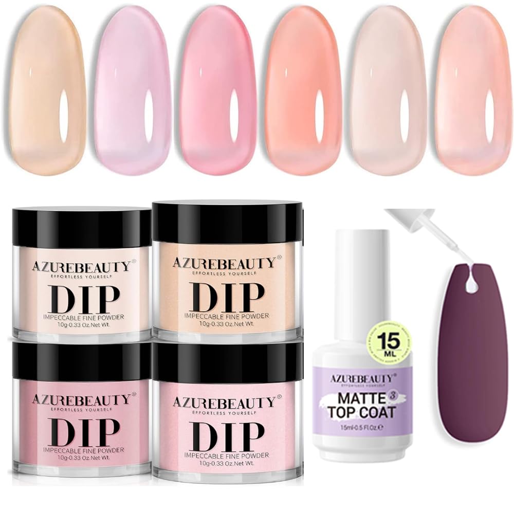 Amazon.com: AZUREBEAUTY Dip Powder Set 6 Pcs Translucent Matte Dip ...
