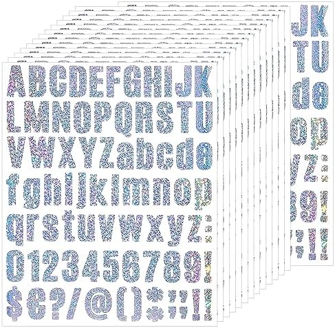 24 Sheets Letter Stickers, Silver Glitter Letter Stickers Waterproof ...
