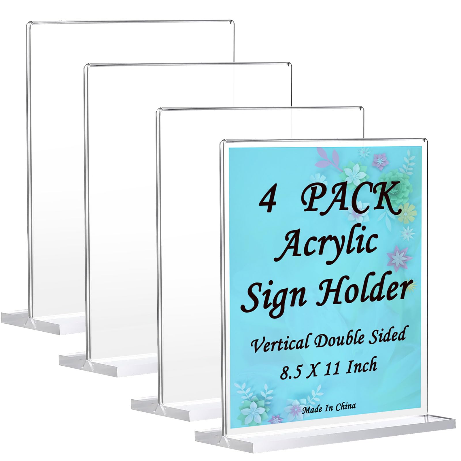 4 Pack Clear Acrylic Sign Holder 8.5 x 11 Inch,Vertical Double Side ...
