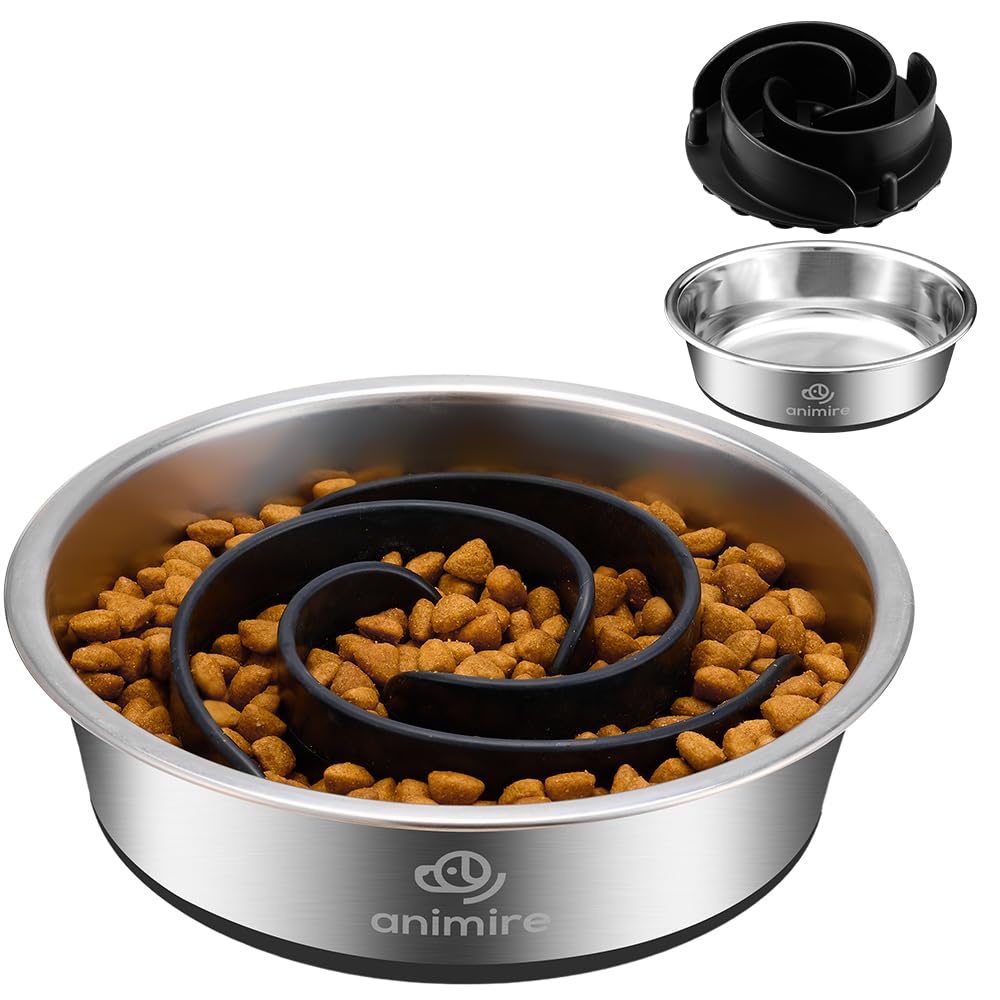 Amazon.com: 2-in-1 Metal Dog Bowl with Slow Feeder Insert, Stainless ...