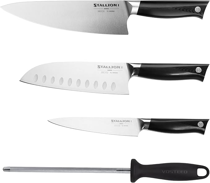Amazon.com: Stallion Sharp Kitchen Knife Set with Sharpener, Japanese ...