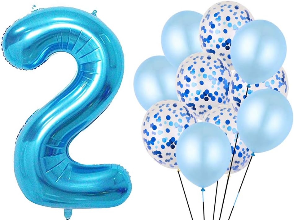Amazon.com: PartyMart Blue Number 2 Balloon Confetti Balloons : Home ...