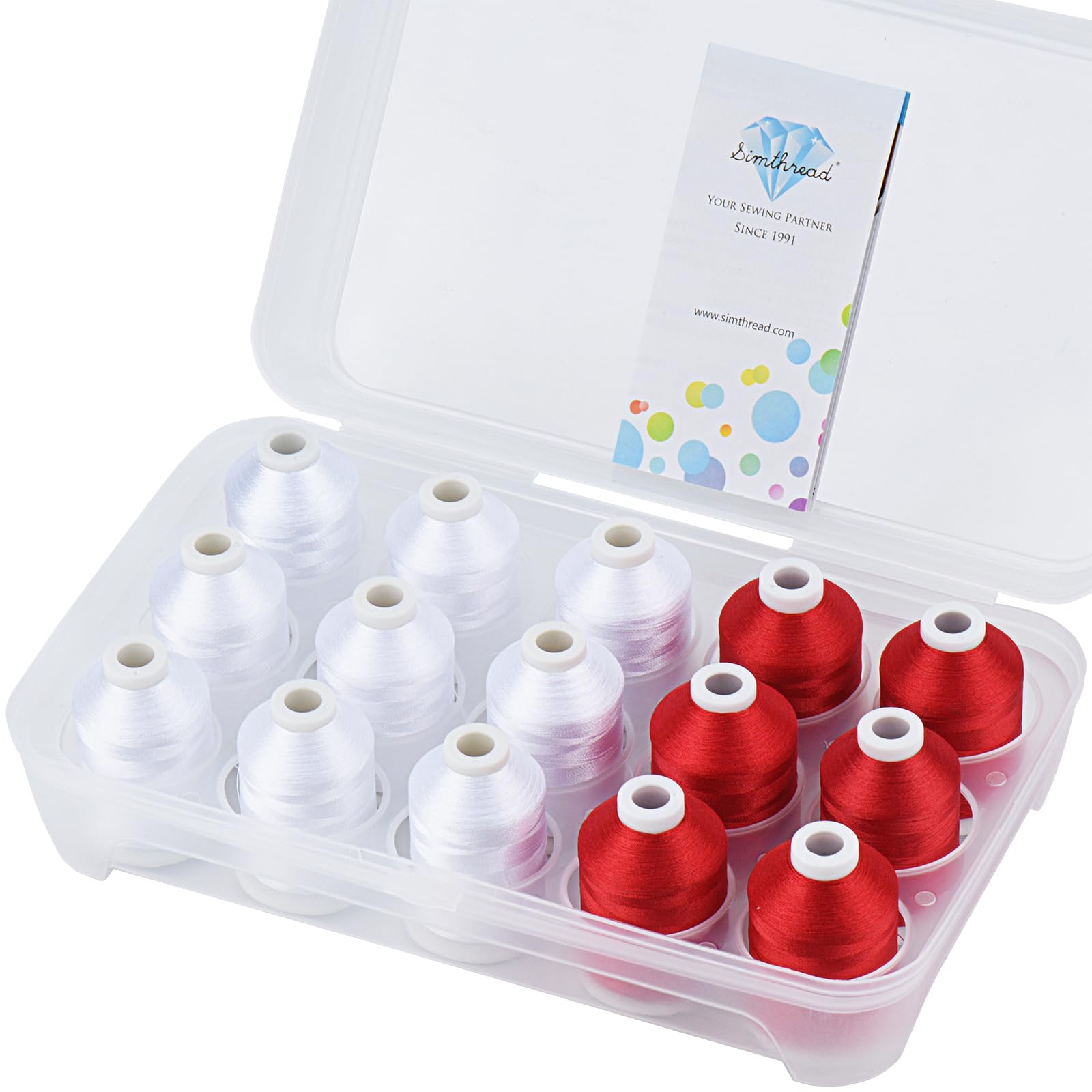 Amazon.com: Simthread Machine Embroidery Thread 1000M White 001 + Red ...