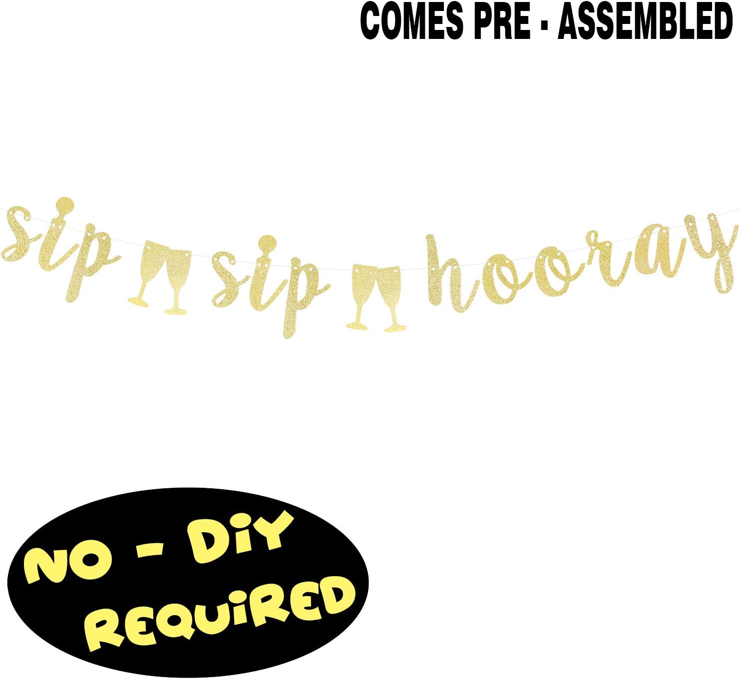 Amazon.com: Sip Sip Hooray Gold Glitter Cursive Script Bunting Banner ...