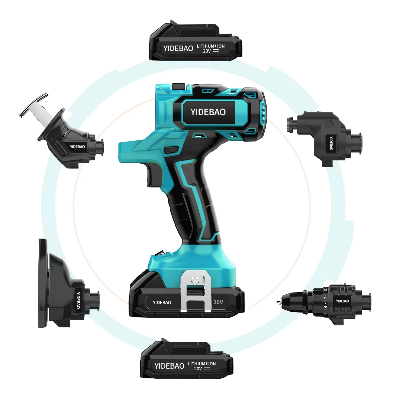 YIDEBAO 20V MAX Electric Drill Cordless Power Drill Set Multi-Head Tool ...