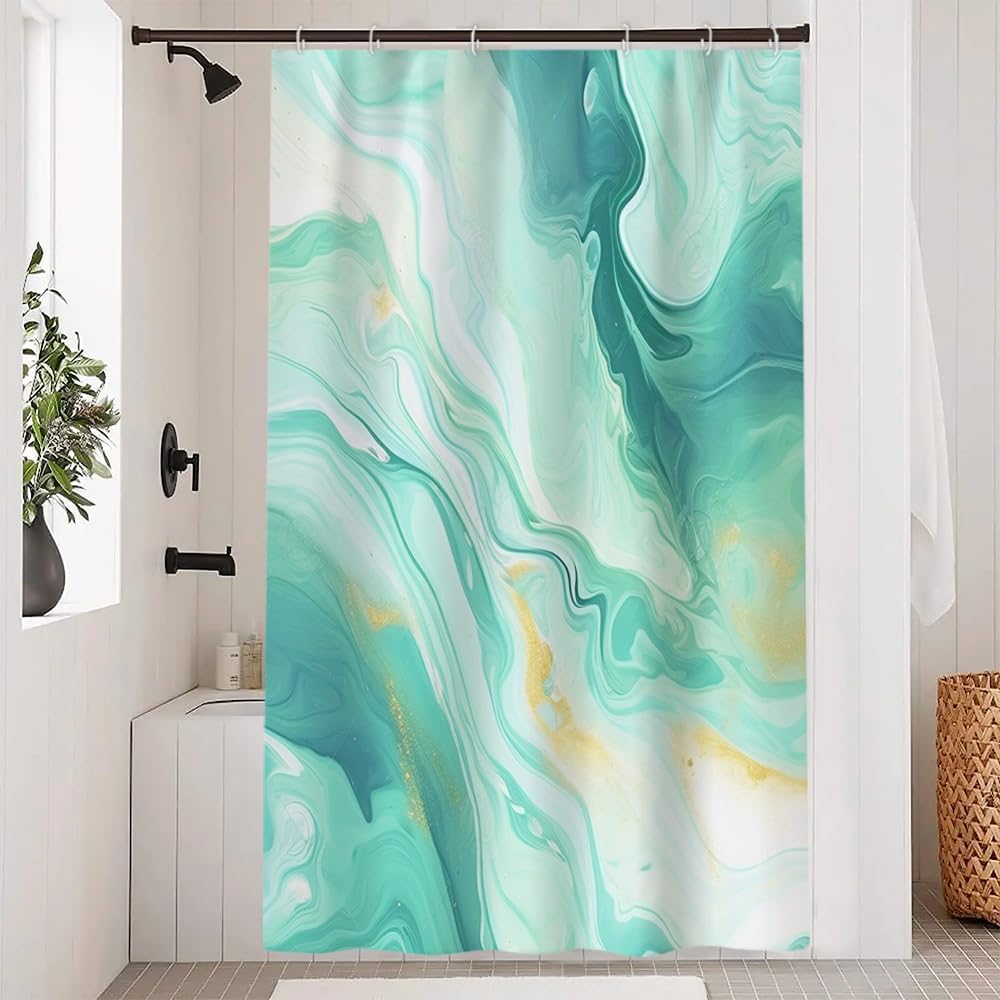 Amazon.com: Ruelvth Turquoise Shower Curtain, Modern Teal and Gold ...
