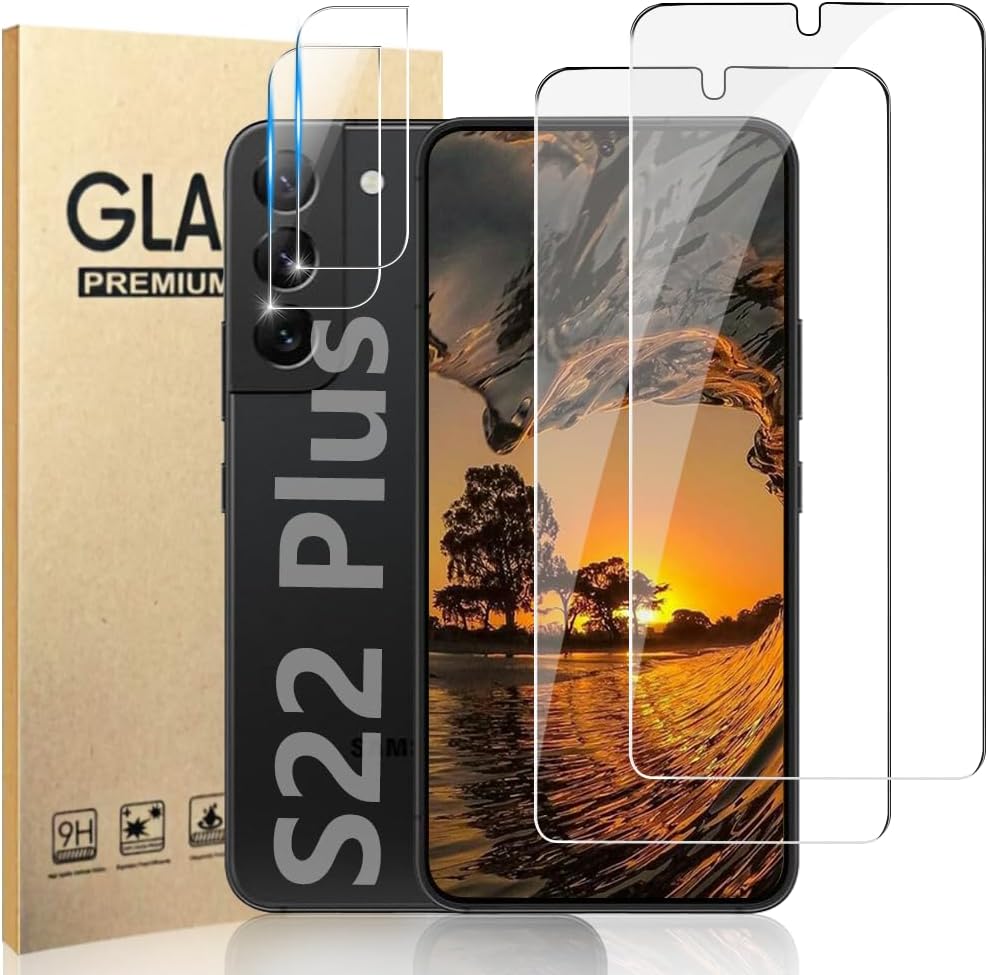 Amazon.com: Geviaho [2+2 Pack] Galaxy S22 Plus Screen Protector + Camera Lens Protector ...
