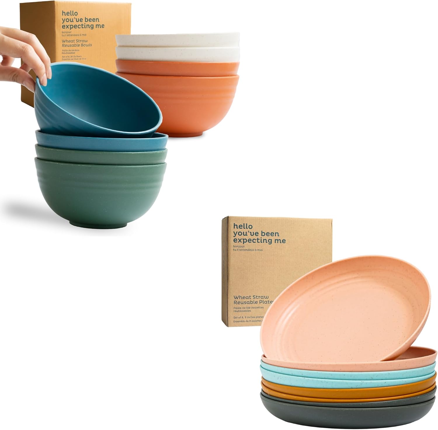 Amazon.com | Deep Dinner Plates Set of 8 - Wheat Straw Plates & Bowls ...