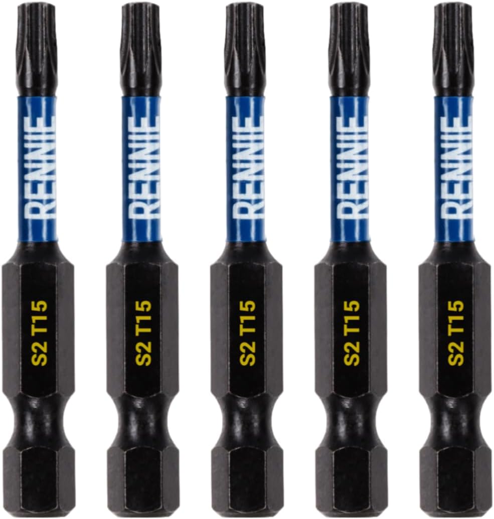 5 x Rennie Tools 50mm Long T15 TX15 Impact Screwdriver Driver Bits Set ...