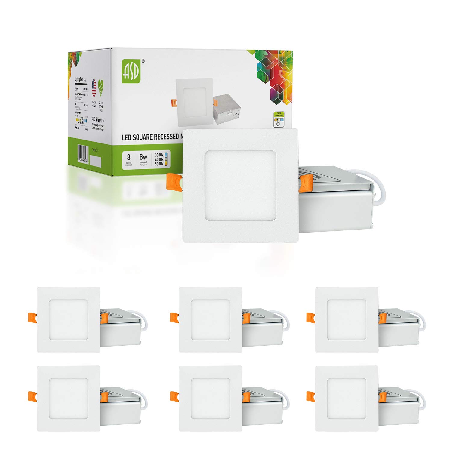 Buy ASD Ultra Thin Square LED Recessed Lighting 3 Inch, 3000K-4000K ...