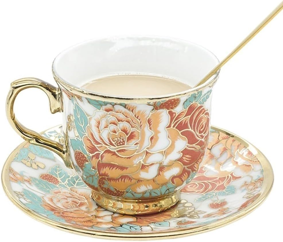 Amazon.com: Bronzing Hand Painted Flower European Style Ceramic Cups ...