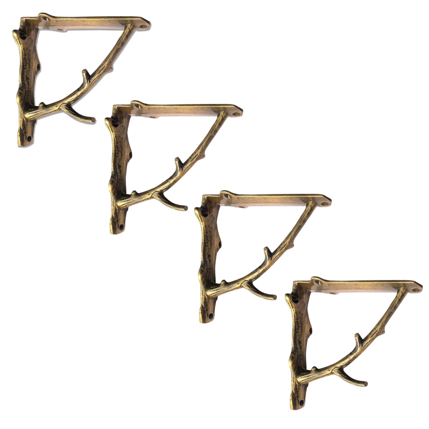 Snapklik.com : Rustic Branch Gold Shelf Brackets 6 Inch, Decorative ...