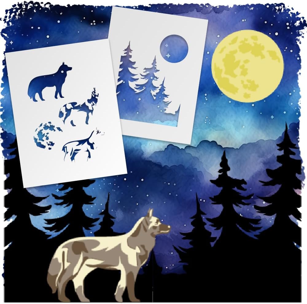 Amazon.com: Howling Wolf Stencil Set of 2 – Reusable Forest and Moon ...