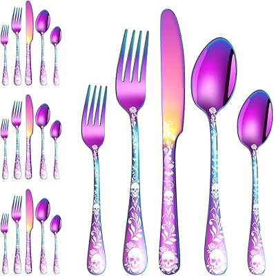 Amazon.com | Runfly Vintage Carved Rainbow Stainless Steel 20 Pieces ...