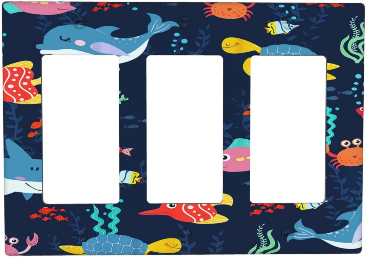 Ocean Cartoon Sea Turtle Triple Rocker Light Switch Cover Underwater ...