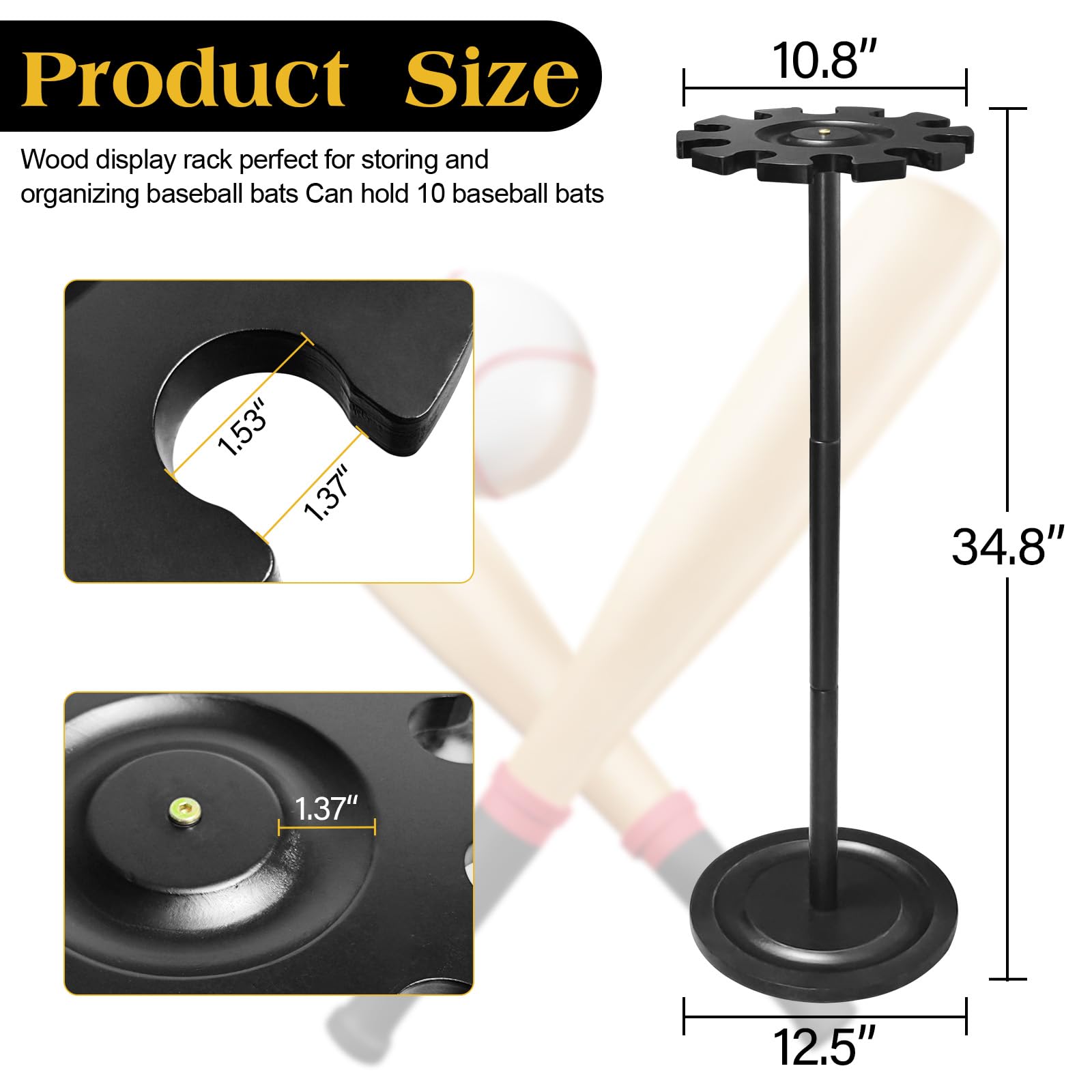 Snapklik.com : Baseball Bat Holder Display Rack, Solid Wood Baseball ...