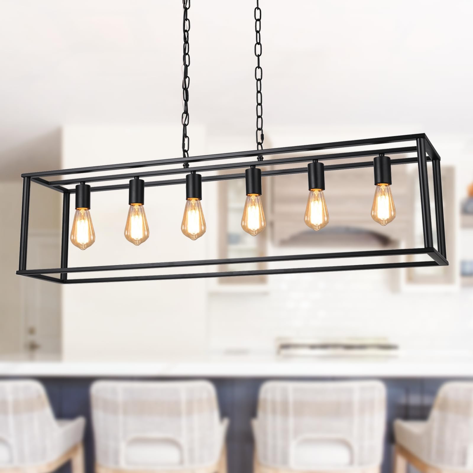HOGBU Black Kitchen Island Lighting, 6-Light Farmhouse Chandeliers for ...