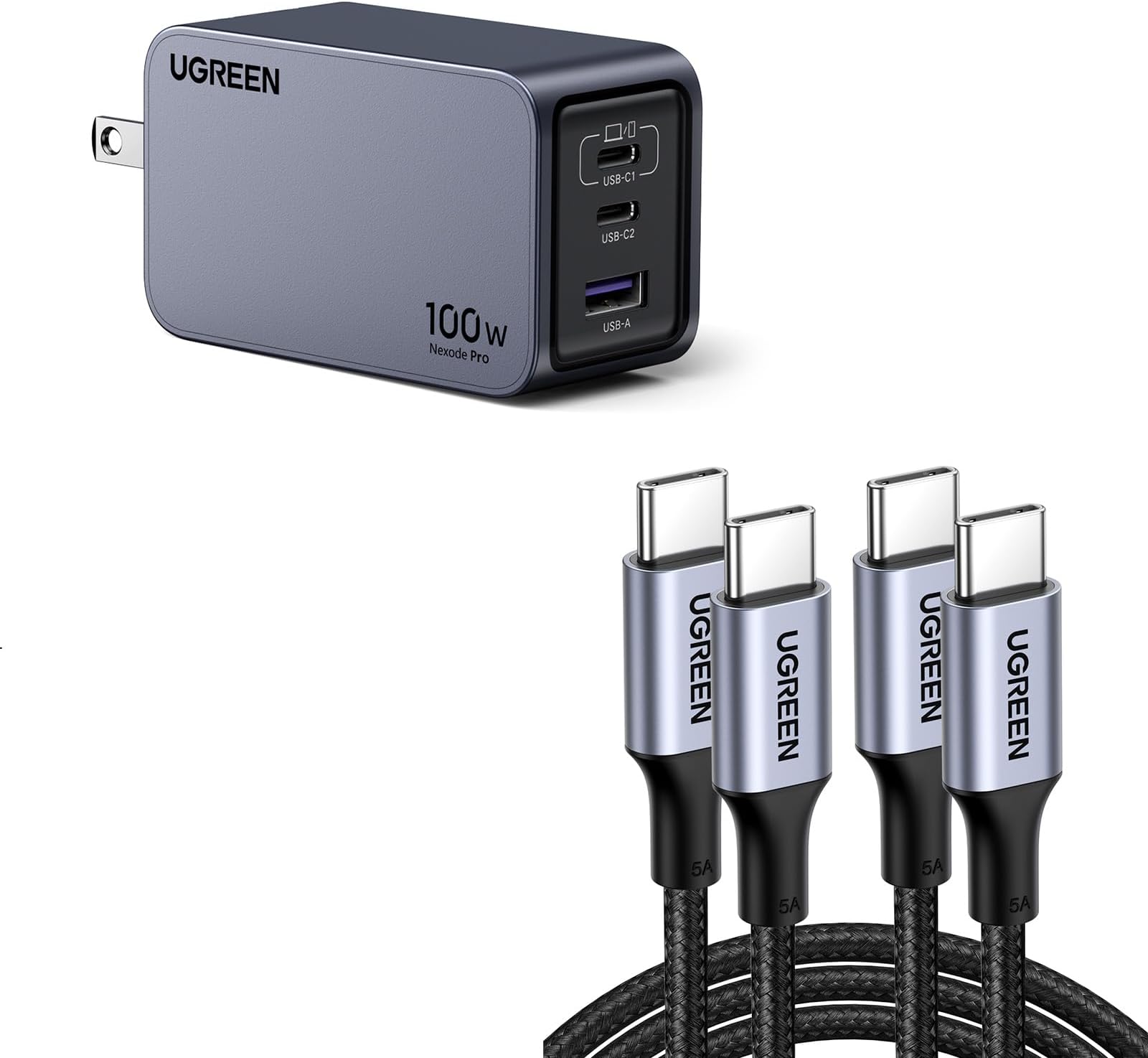 Amazon.com: UGREEN Nexode Pro 100W USB C Charger Bundle with 100W 2-Pack USB C to USB C Cable ...