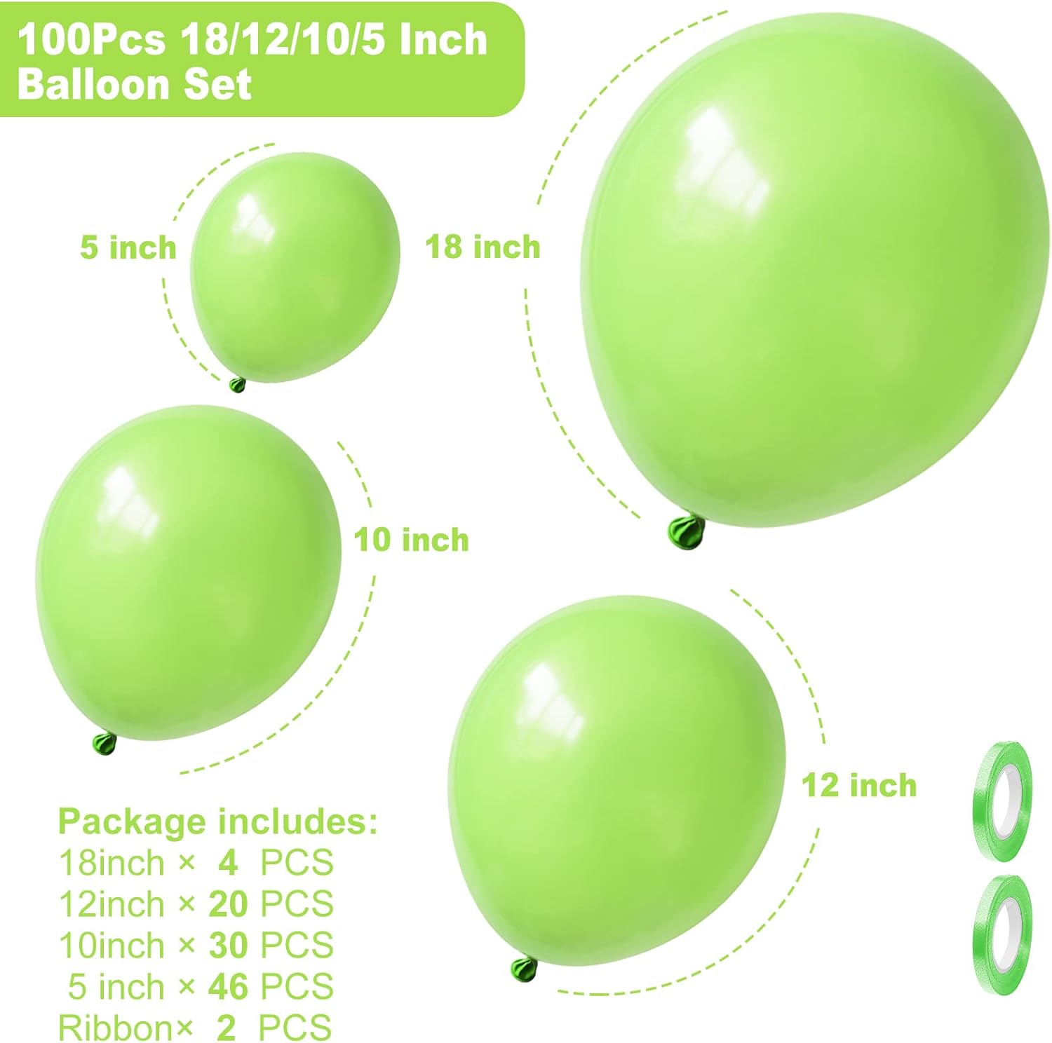 100Pcs Lime Green Balloons, Lime Green Balloon Garland Arch Kit 18/12 ...