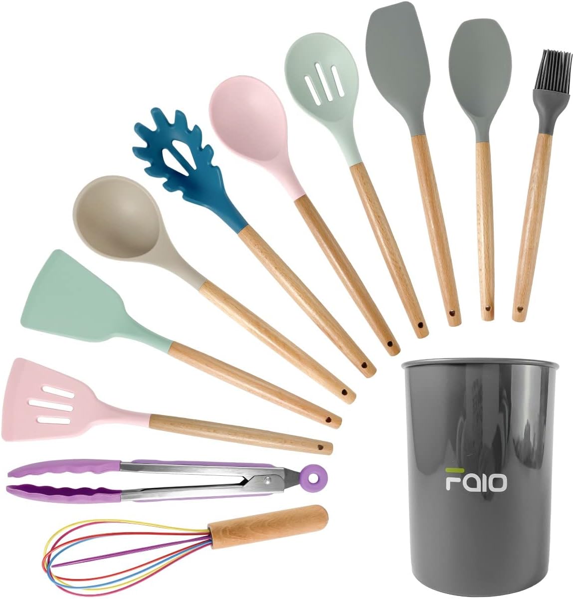 Amazon.com: Kitchen Utensils Set - 12 pieces Silicone with wooden ...