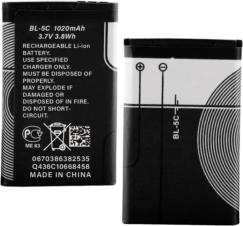2Pcs BL-5C Battery 3.7V 1020mAh Lithium ion Replacement battery ...