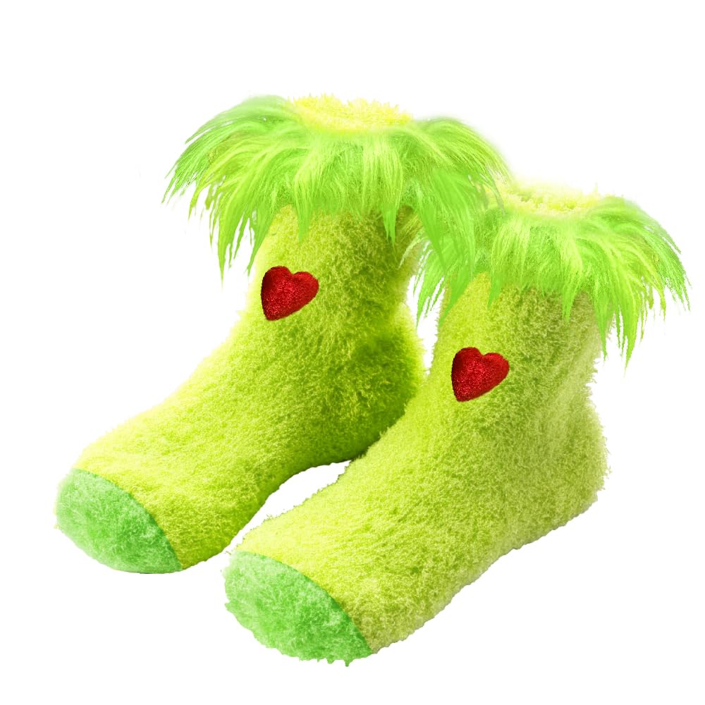 Amazon.com: JOYCREDIBLE Green Fuzzy Socks Funny Crew Socks with Red ...