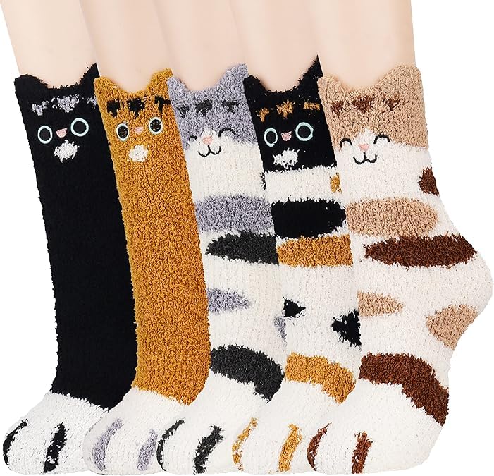 sanjianke-fs 5 Pairs Cat Claw Socks Fluffy Socks Women Bed Cute Socks ...