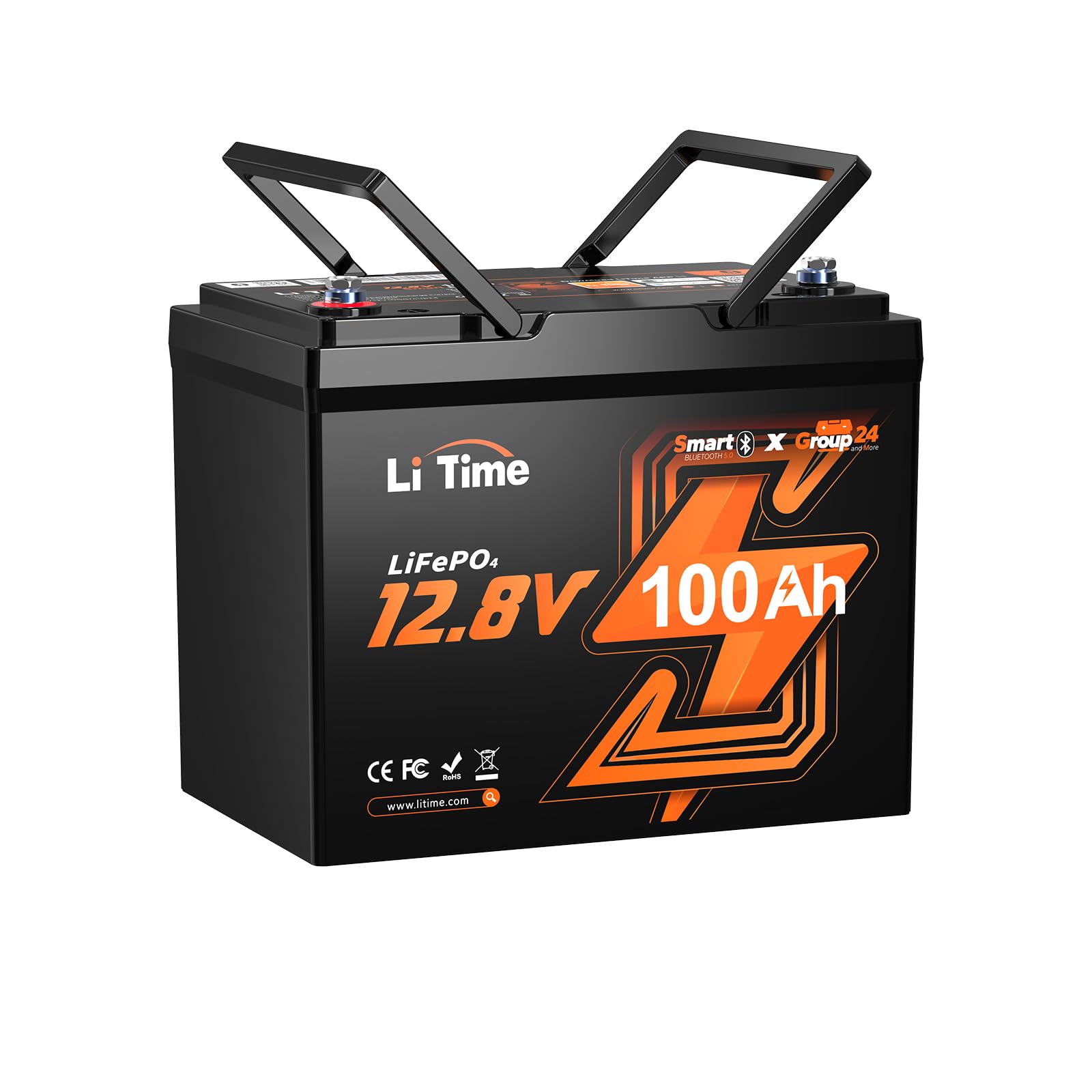LiTime 12V 100Ah Group 24 Bluetooth LiFePO4 Battery, Deep Cycle Lithium ...