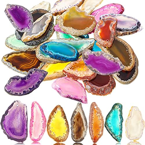 Amazon.com: Polished Agate Slices Drilled Agate Pendants in Various ...