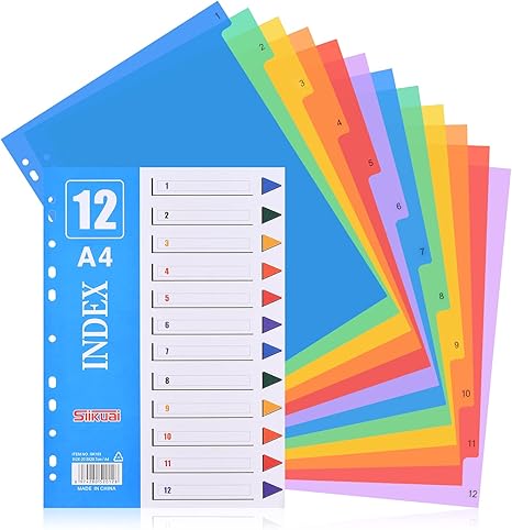 Separatore di Plastica, Divisori Raccoglitori ad Anelli A4, Divisori in Cartoncino Separatore ...