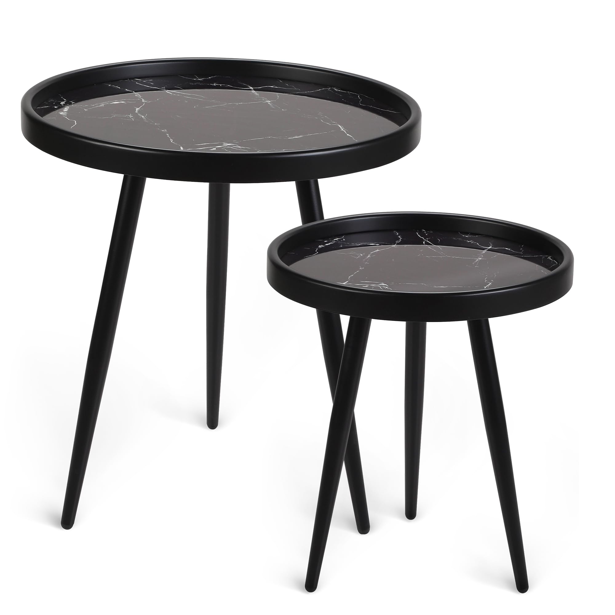 Amazon.com: CAVINHOME Round Side Table Set of 2,Black Marble Pattern ...