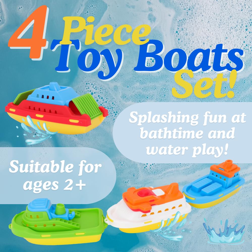 Toyland Pack of 4 Colourful Toy Boats – Cargo, Cruise, Fishing ...