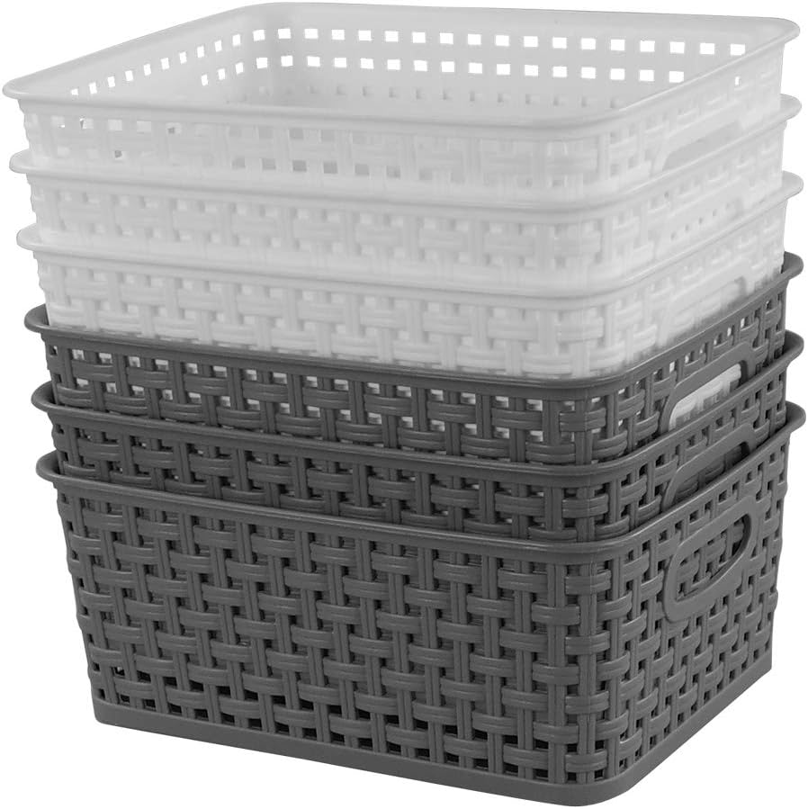 Amazon.com - Callyne 6-Pack Woven Plastic Storage Baskets, White Pantry ...