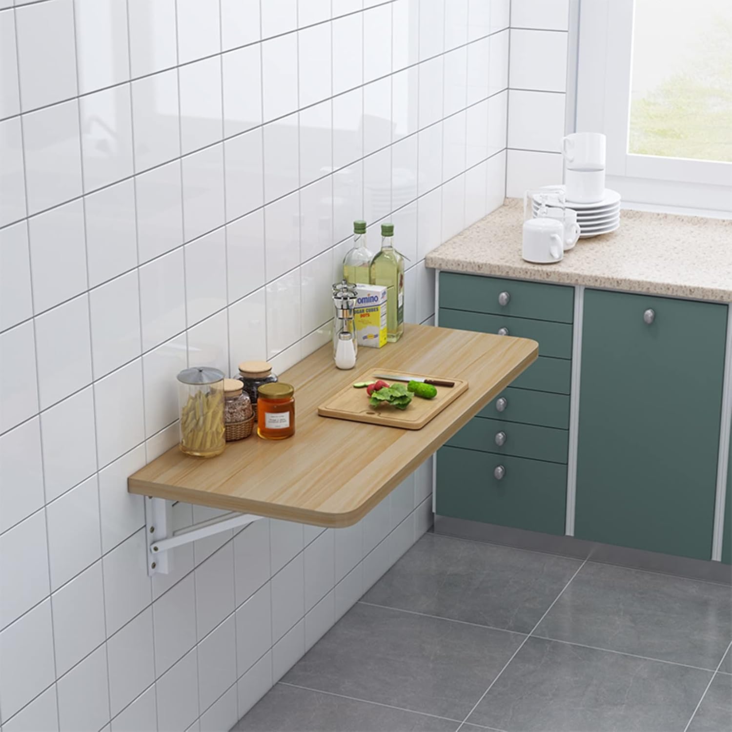 Wall Desk Folding Tables, Wooden Wall-Mounted Drop-Leaf Table, Kitchen ...