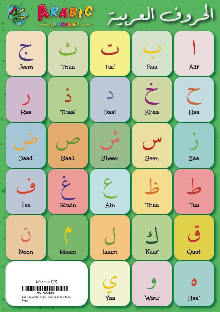 Arabic Alphabets Childrens WallChart Educational Learning Art Print ...