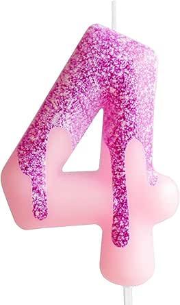 Amazon.com: Pink 4th Birthday Candles Purple Pink Number 4 Candle Cake ...