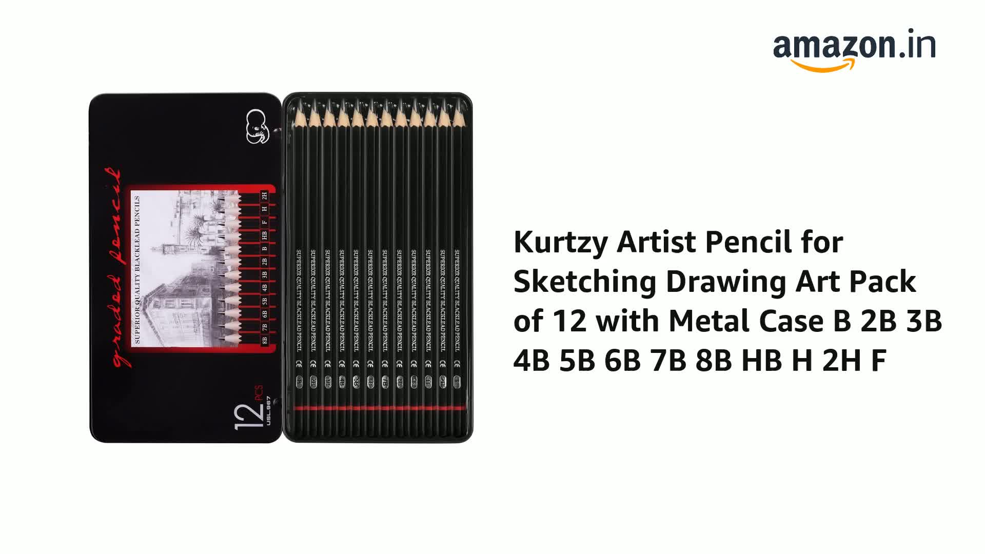 Watch Kurtzy Artist Pencil for Sketching Drawing Art Pack of 12 with ...