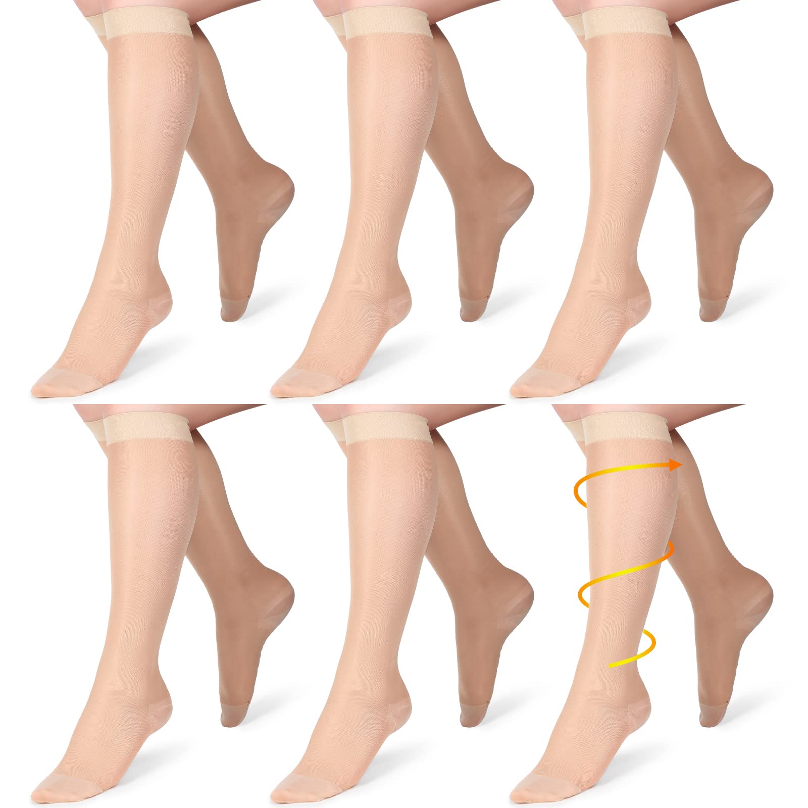 Snapklik.com : Estune 6 Pairs Sheer Compression Socks 15-20mmhg Knee ...
