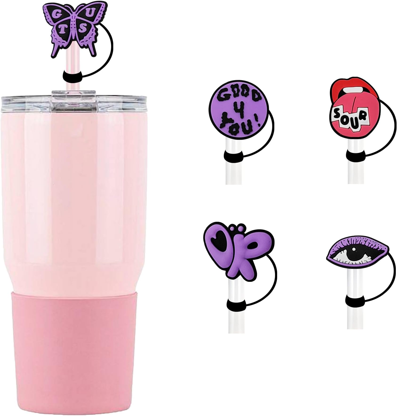 Amazon.com: Amreich Purple Straw Toppers - 6PCs Silicone Straw Cover ...