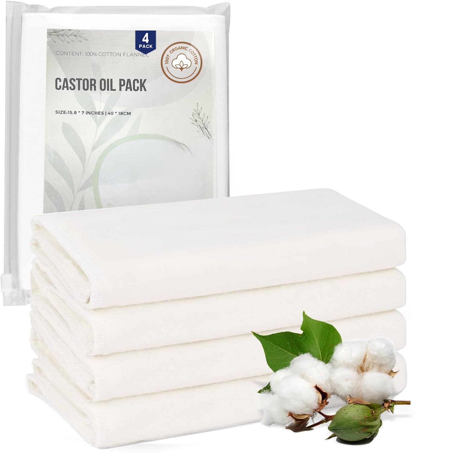 Amazon.com : 4 Pack Organic Cotton Flannel for Castor Oil Pack, 4 Pack ...