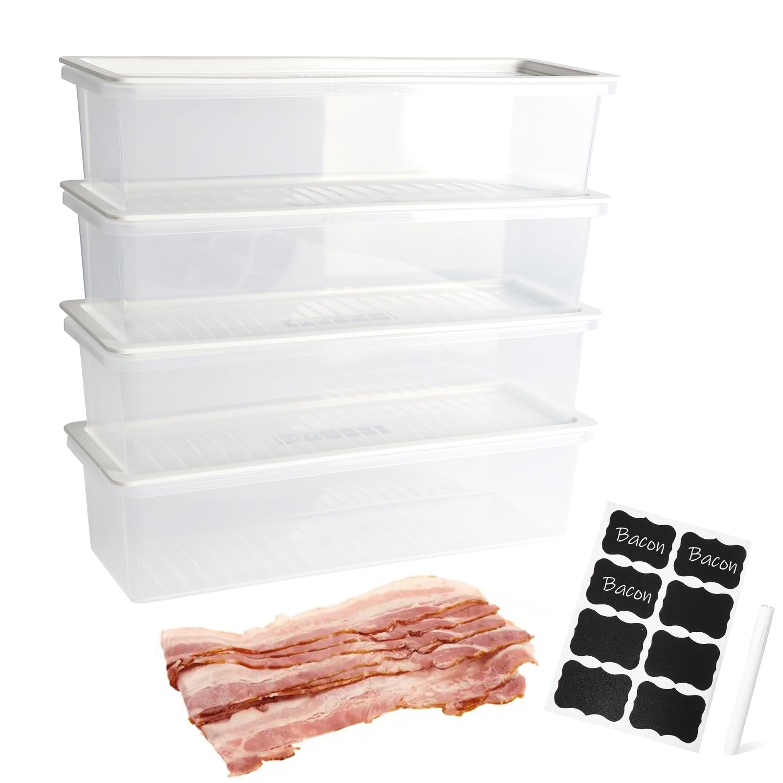 Amazon.com: Xbopetda 4 Pack Bacon Container for Refrigerator, Food ...