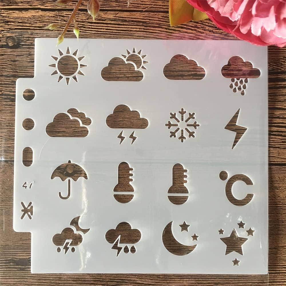 Reusable Stencils for Painting on Wood,14x13cm Weather Icon Sun Cloud ...
