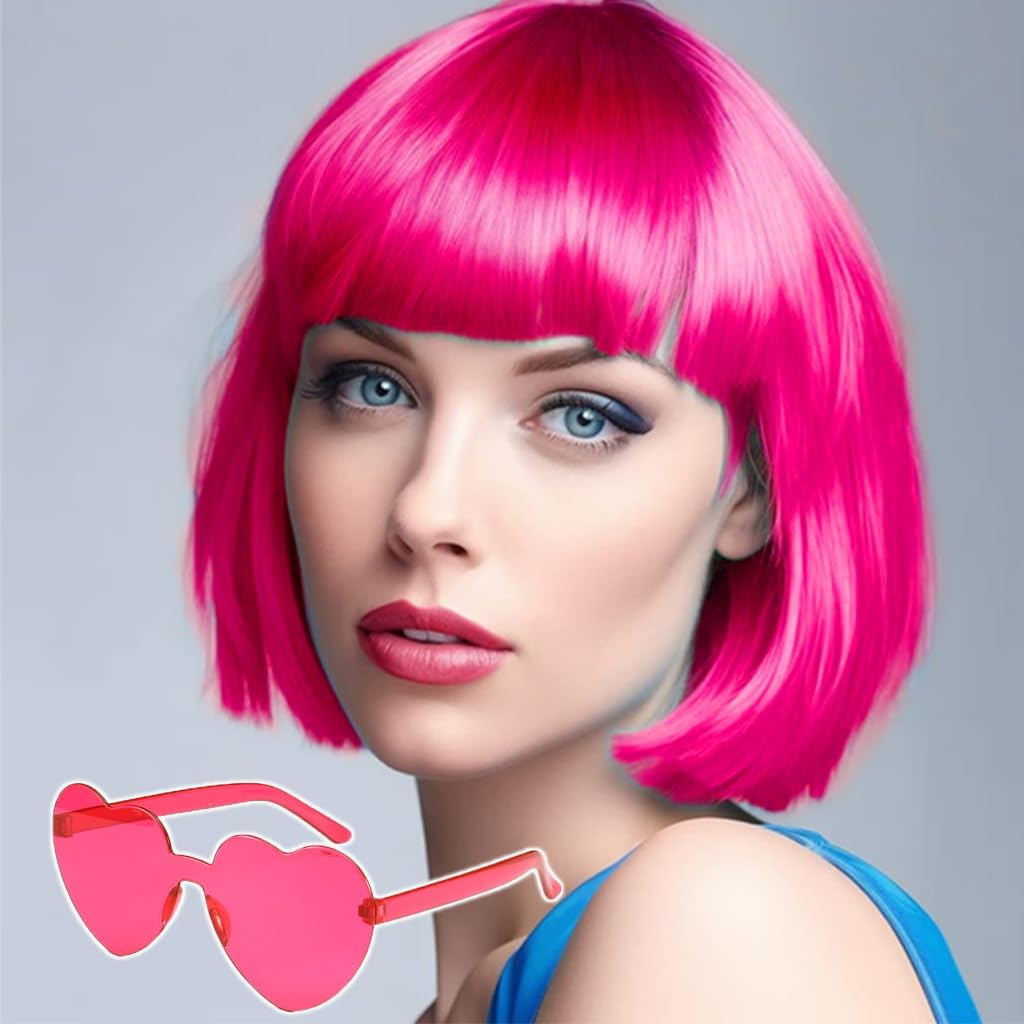 Party Wigs Wig Cap and Sunglass Set,Short Bob Hair Wigs Cosplay Daily ...