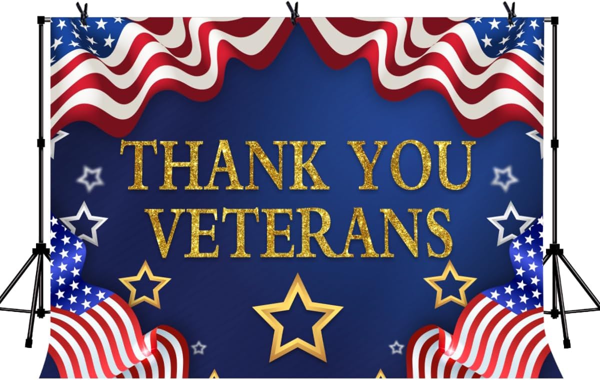 Amazon.com : LYLYCTY 7x5ft Thank You Veteran Backdrop, American Flag ...