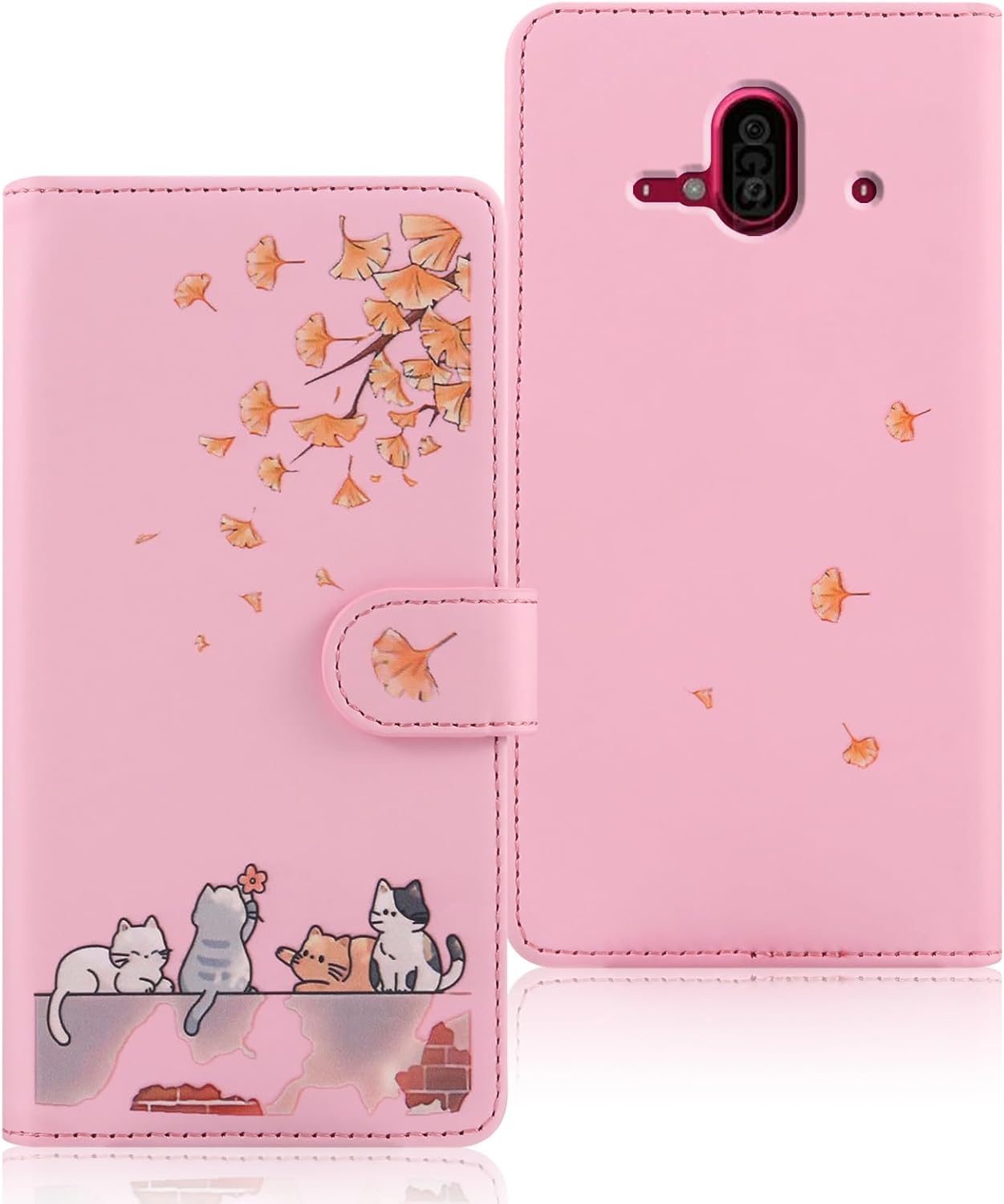 Amazon.co.jp: Reddylin 対応 らくらくスマートフォン F-52B ケース 手帳型 f52b ケース 手帳型 らくらくホン f52b カバー かわいい猫 落ち葉 f52b ...