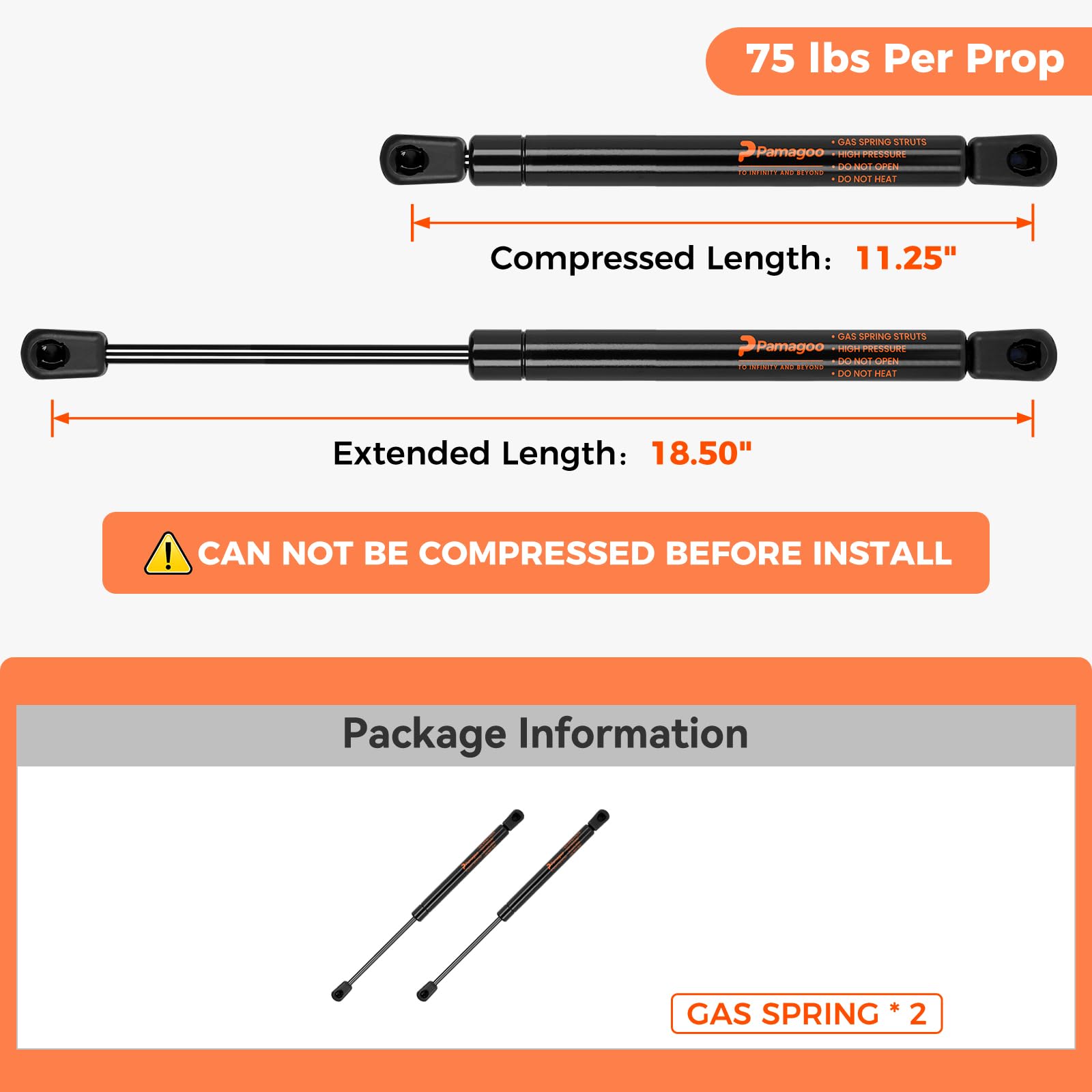 Snapklik.com : GS525075 SE185P75 18.5 Inch 75 Lbs Gas Strut Shocks Lift ...