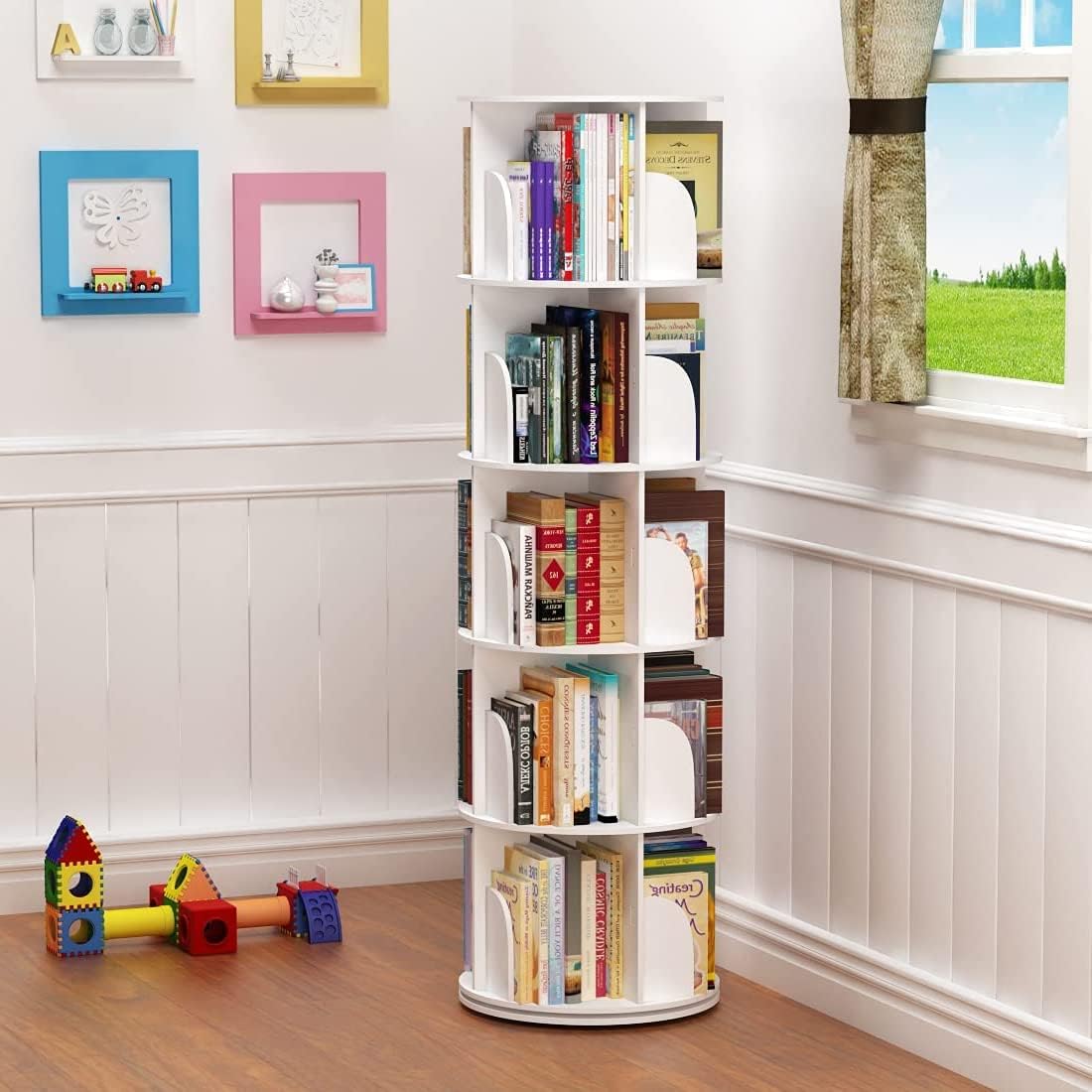 Amazon.com: Nisorpa 5 Tier Rotating Bookshelf, 360° Rotating Stackable ...