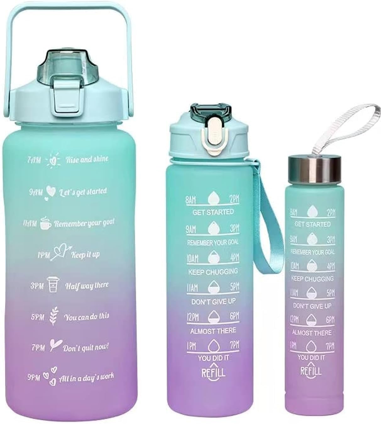 QBLYN Sports Water Bottles Set of 3, 2000ml+900ml+500ml BPA Free ...